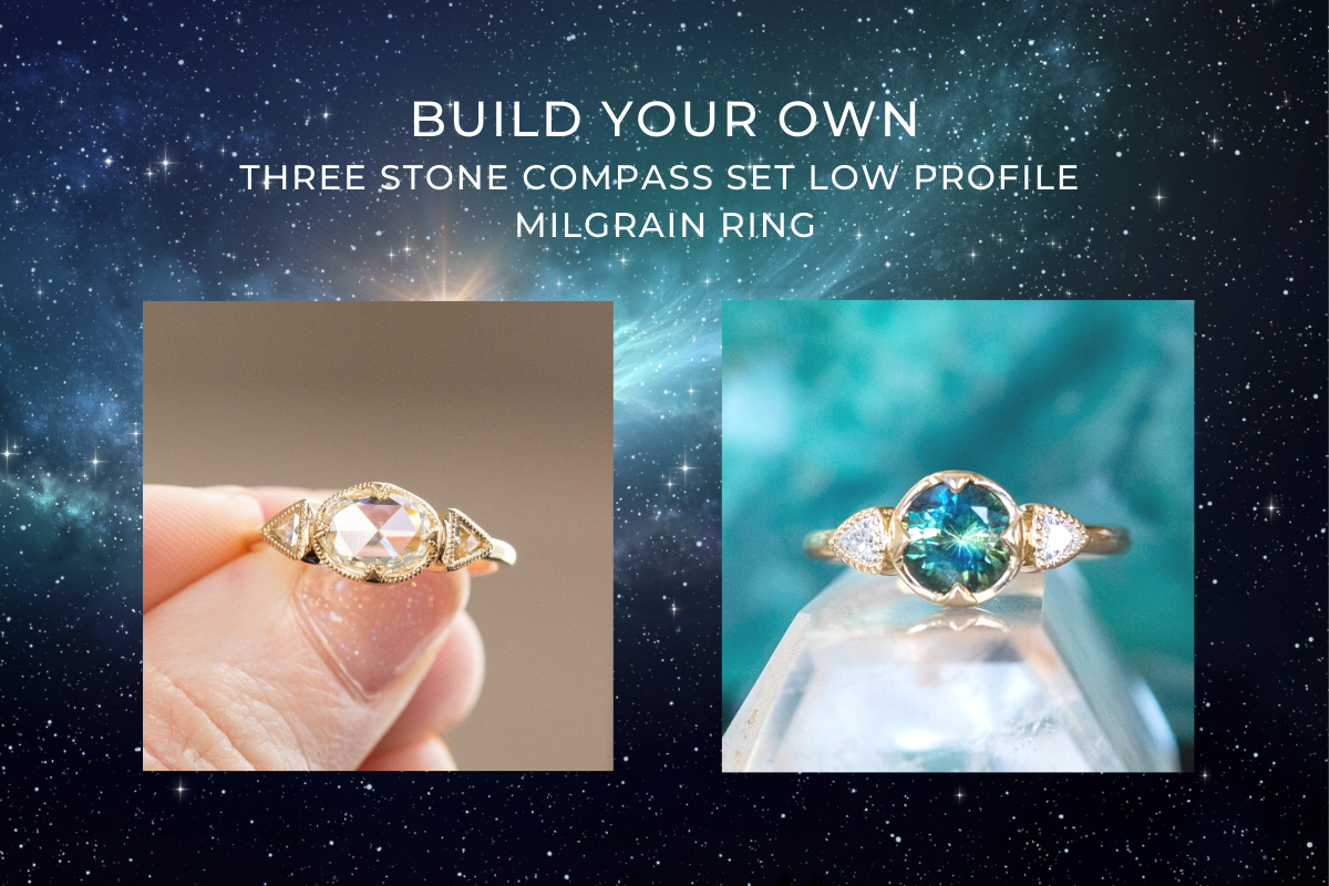How to Build Your Own Three Stone Compass Set Low Profile Milgrain Rin ...