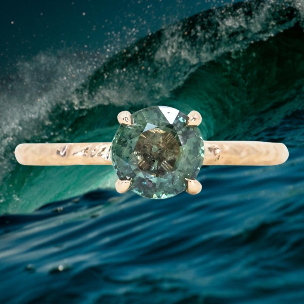 1.28ct Round Earthy Madagascar Sapphire Evergreen Carved Solitaire in ...
