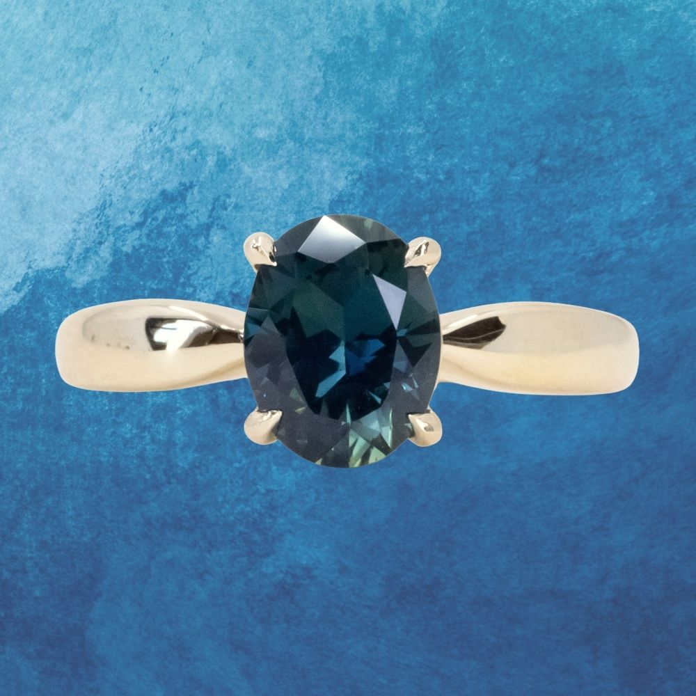 2.04ct Oval Untreated Nigerian Sapphire Low Profile 4 Prong Tapered So – Anueva Jewelry