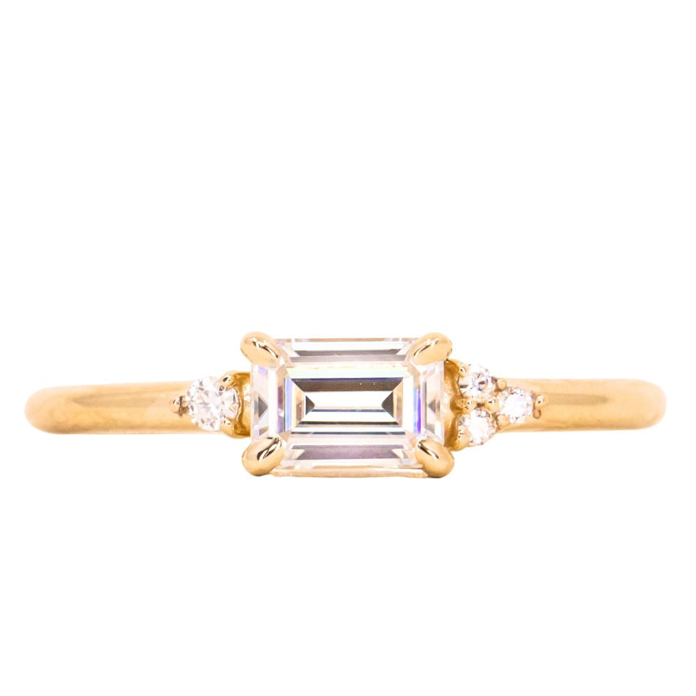 East-West Emerald cut Moissanite Asymmetrical Ring in 14k Yellow Gold ...
