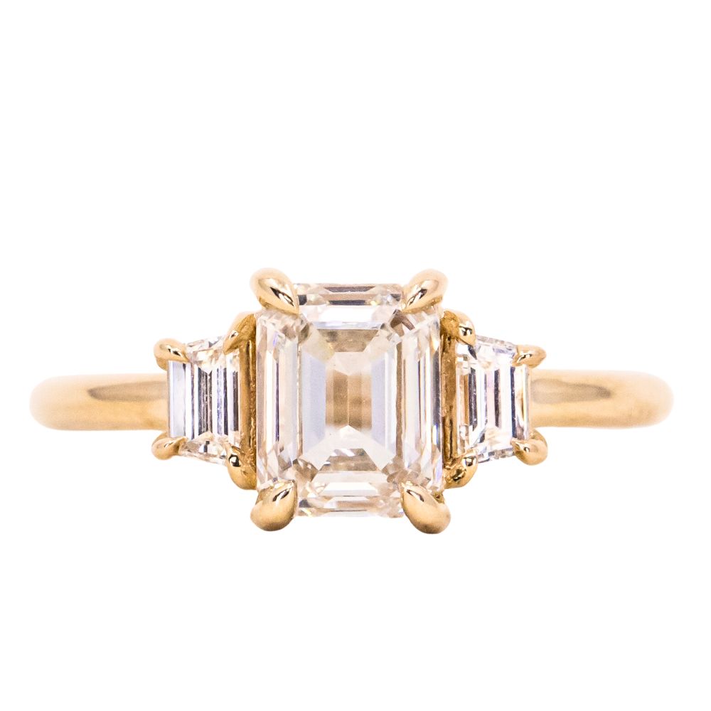 Three Stone Ring with Trapezoid Diamond Side Stones- Setting – Anueva ...