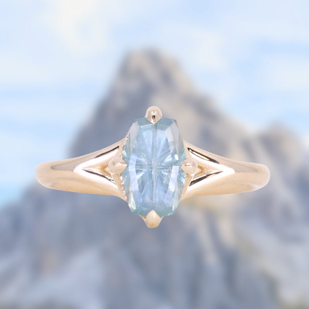 1.75ct Barion Shape Fantasy Cut Carved Montana Sapphire Split Shank Hi ...