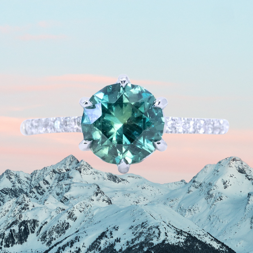 2.14ct Color Shifting Teal Sapphire Lotus Six Prong Solitaire with Dia ...