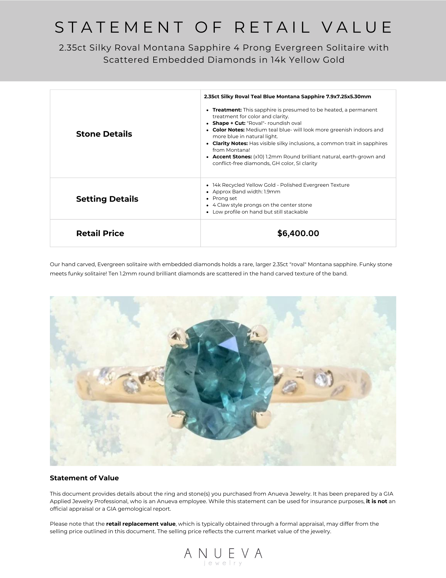 2.35ct Silky Roval Montana Sapphire 4 Prong Evergreen Solitaire with S ...