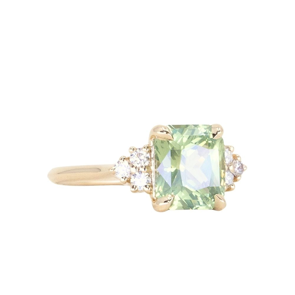 3.14ct Light Bright Green Untreated Radiant Cut Sapphire and Diamond C ...