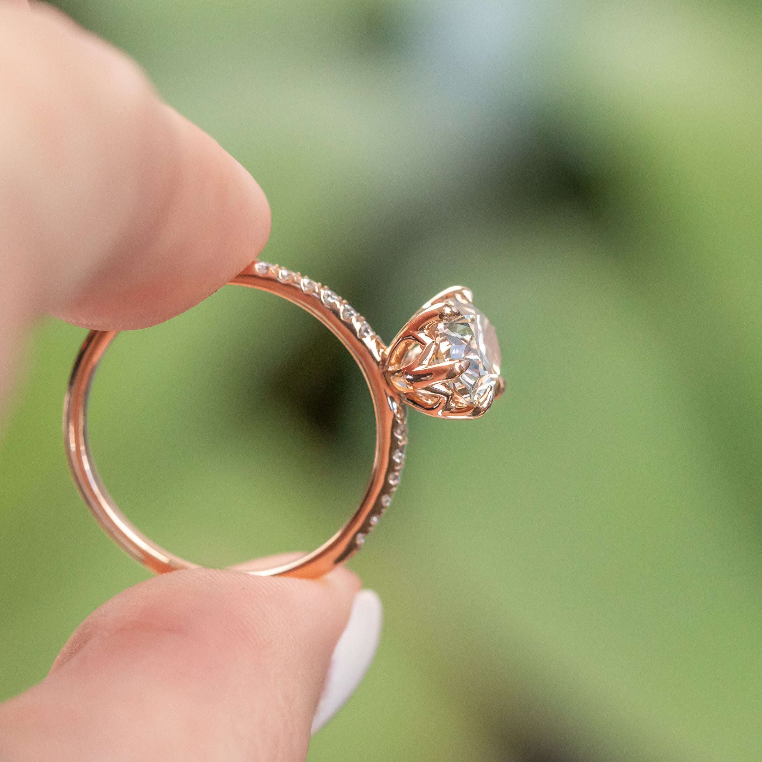 Lotus Six Prong Solitaire with Pavé Set Diamonds, Stackable -Setting ...