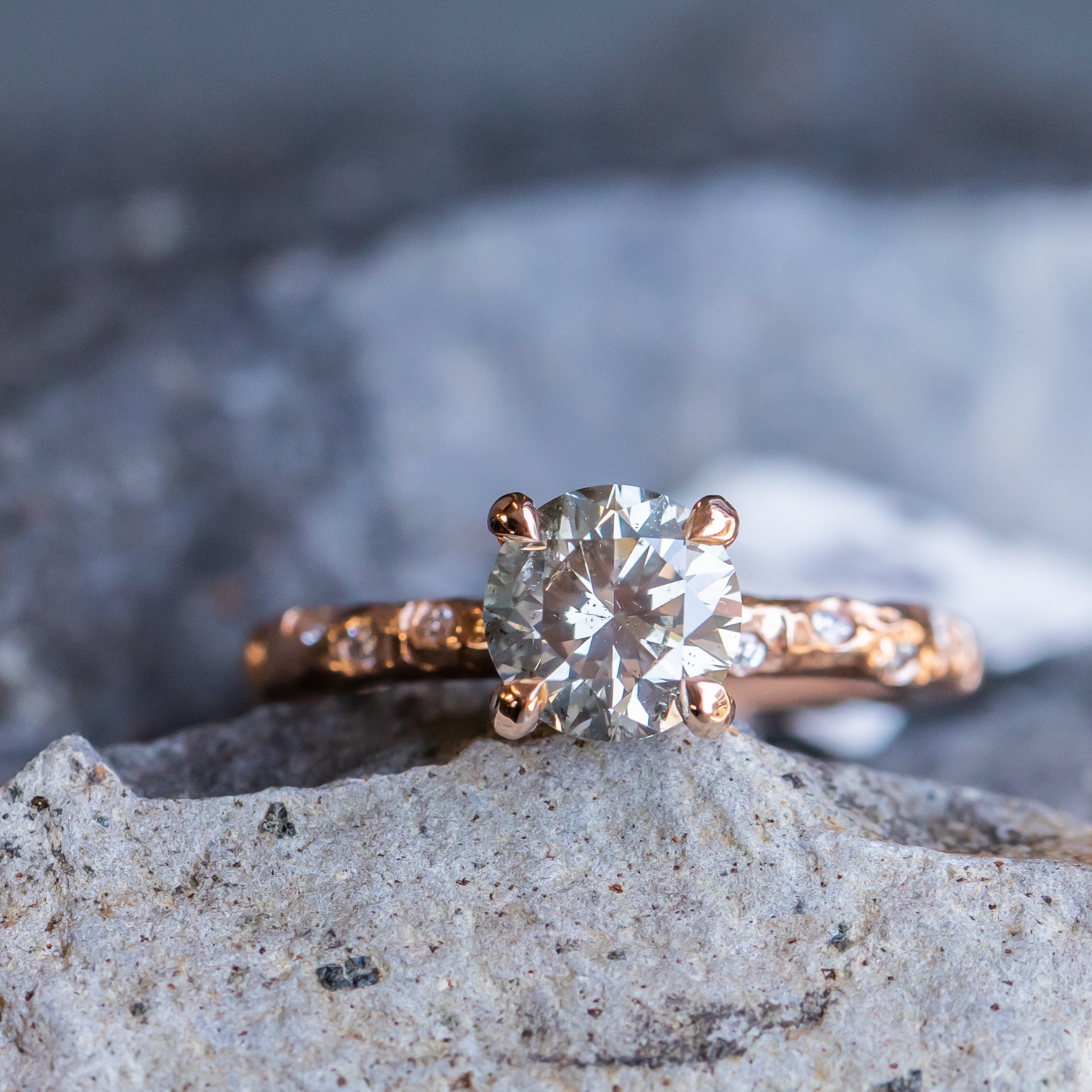 Evergreen 4-Prong Solitaire with Embedded Diamonds, Stackable - Settin ...