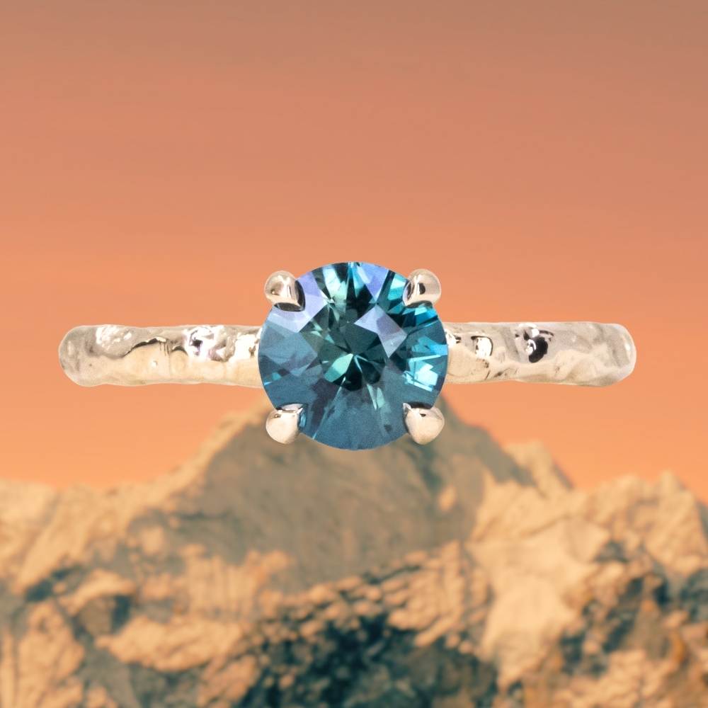 1.10ct Blue Round Madagascar Sapphire Evergreen Carved Solitaire in 14 ...