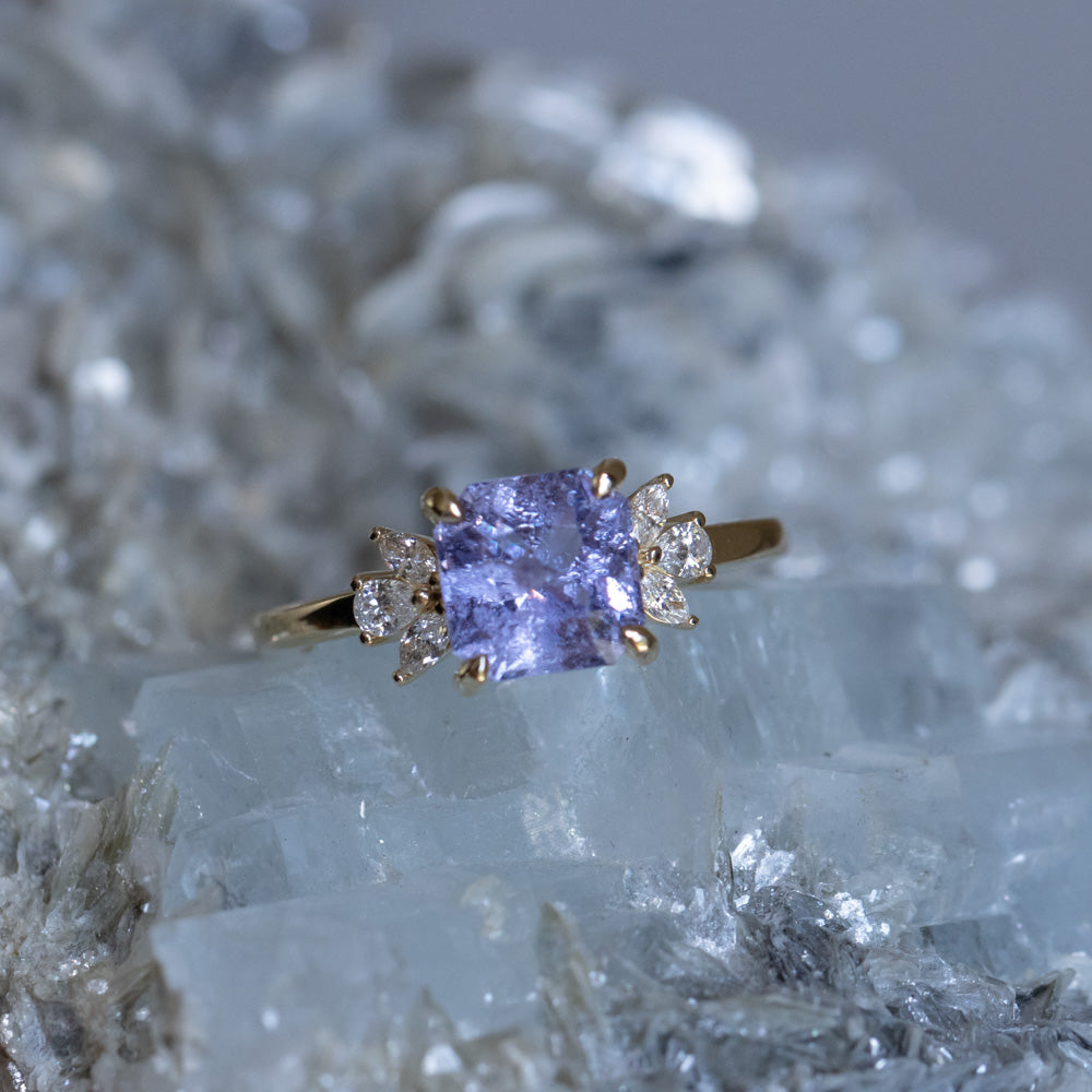 2.45ct Lavender Square Radiant Sapphire and Lab Grown Marquise Diamond ...
