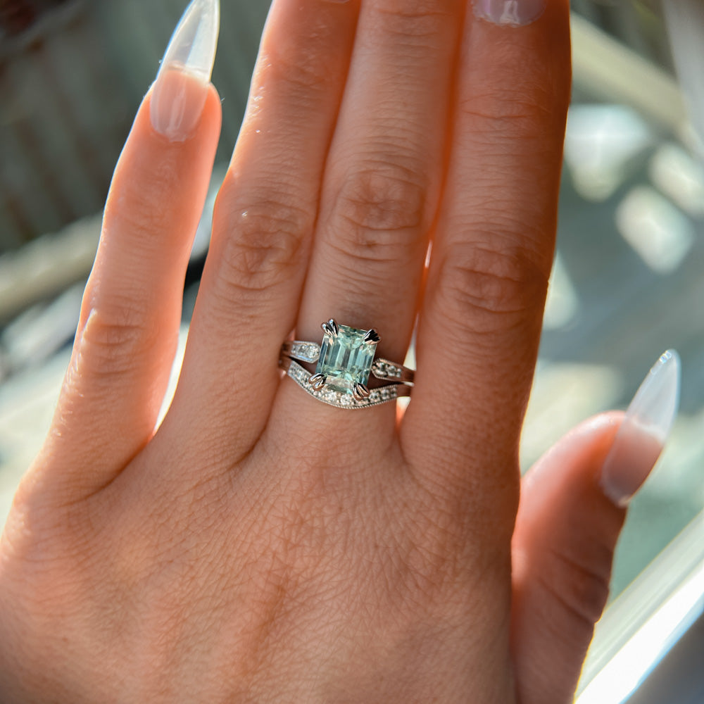 3.84ct Emerald Cut Unheated Light Aqua Blue Montana Sapphire Double Cl ...