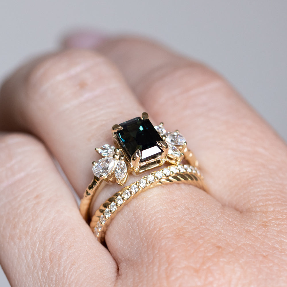 2.05ct Deeply Saturated Teal Blue Sapphire and Lab Grown Marquise Diam ...
