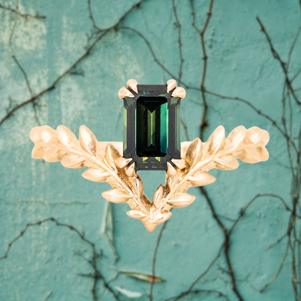 1.35ct Australian Emerald Cut Sapphire Pointed Vine Prong Set Ring in ...