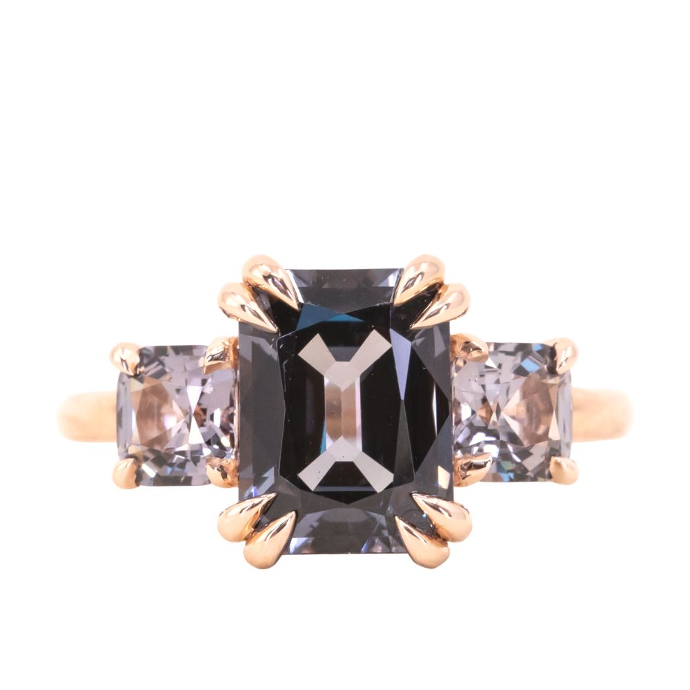 3.01ct Grey Spinel Three Stone Ring in 14k Rose Gold – Anueva Jewelry