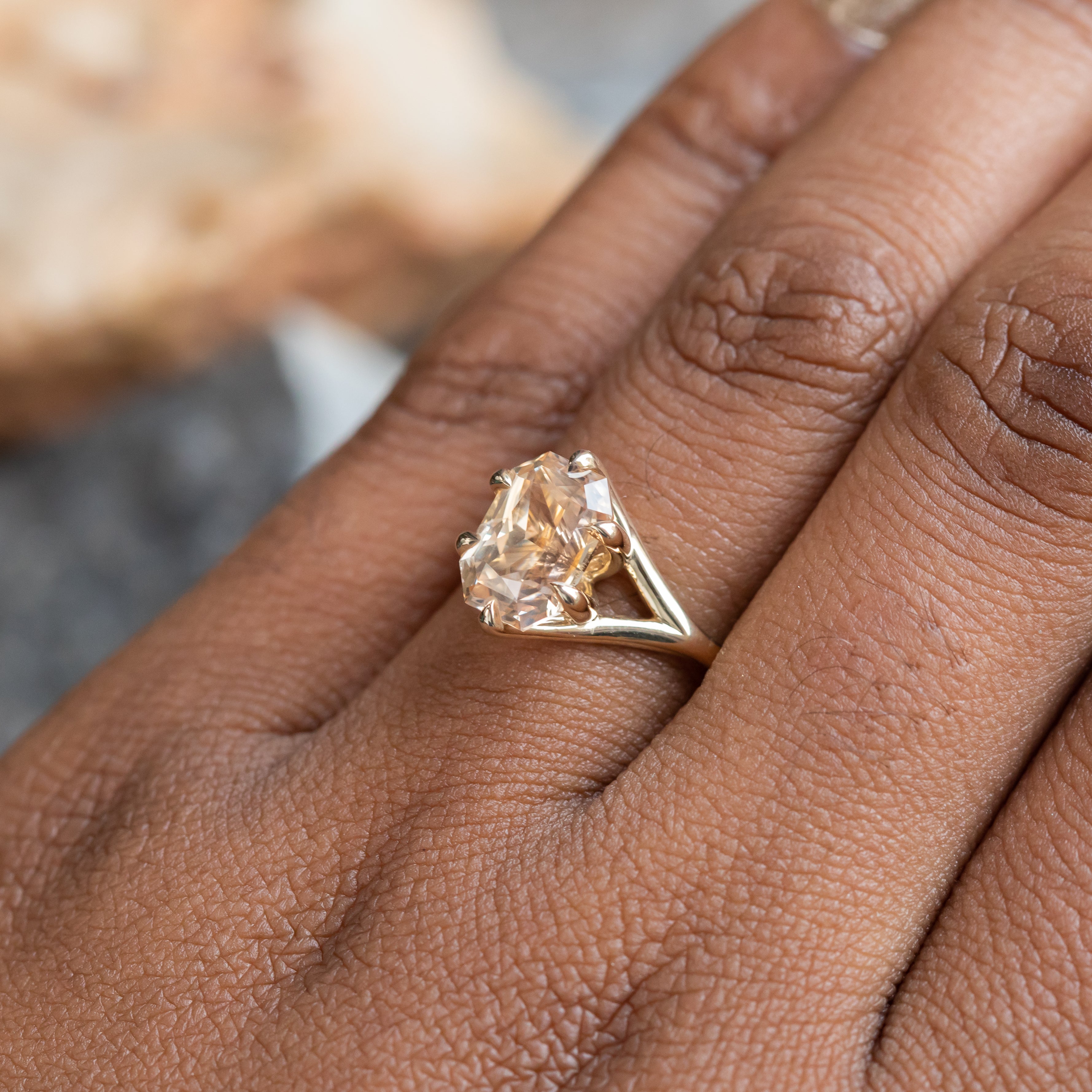 3.52ct Radiant Cut Peach Sapphire Six Prong Split Shank Solitaire in 1 ...