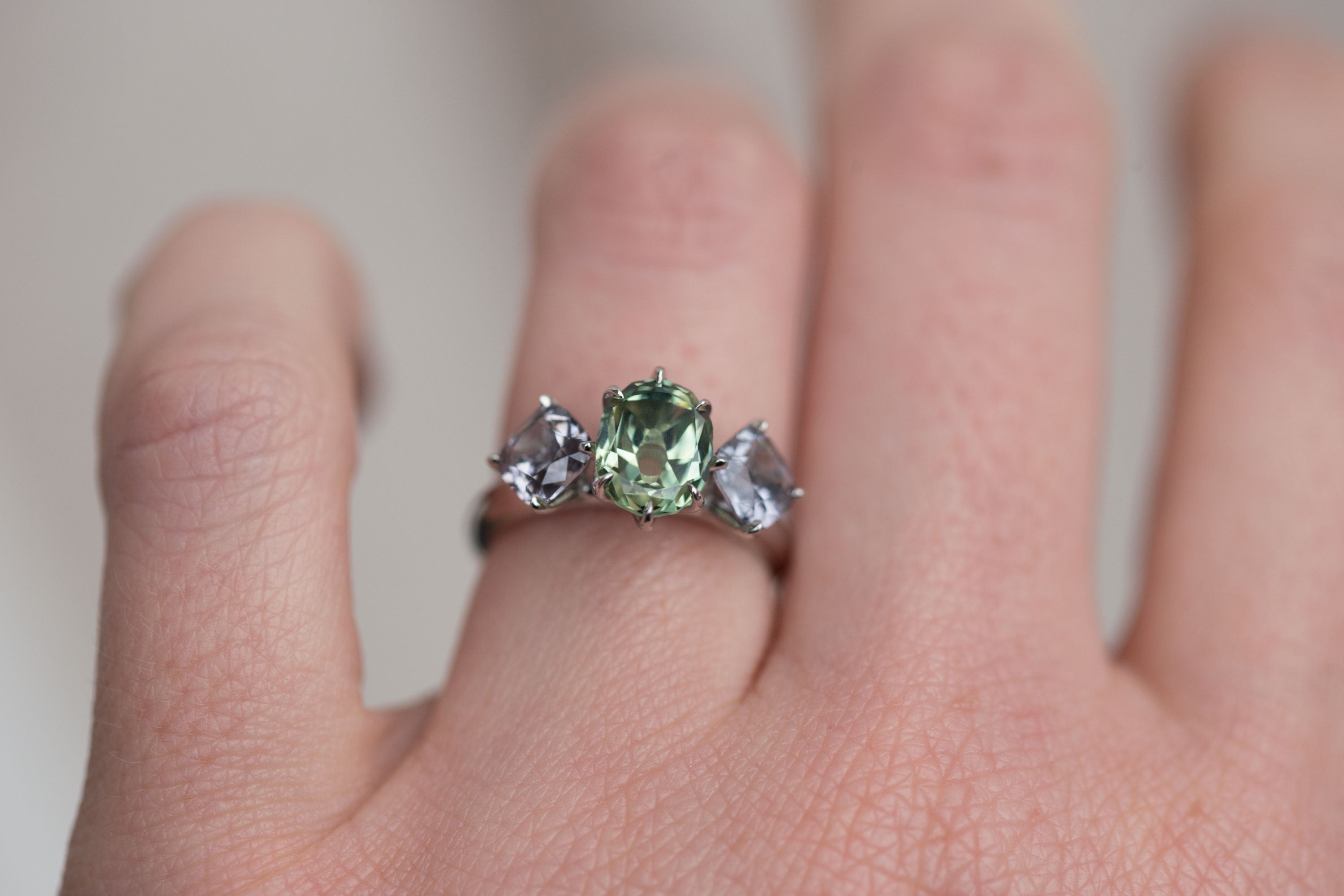 Custom Order- Three Stone Platinum Sapphire and Spinel Ring, Reserved ...