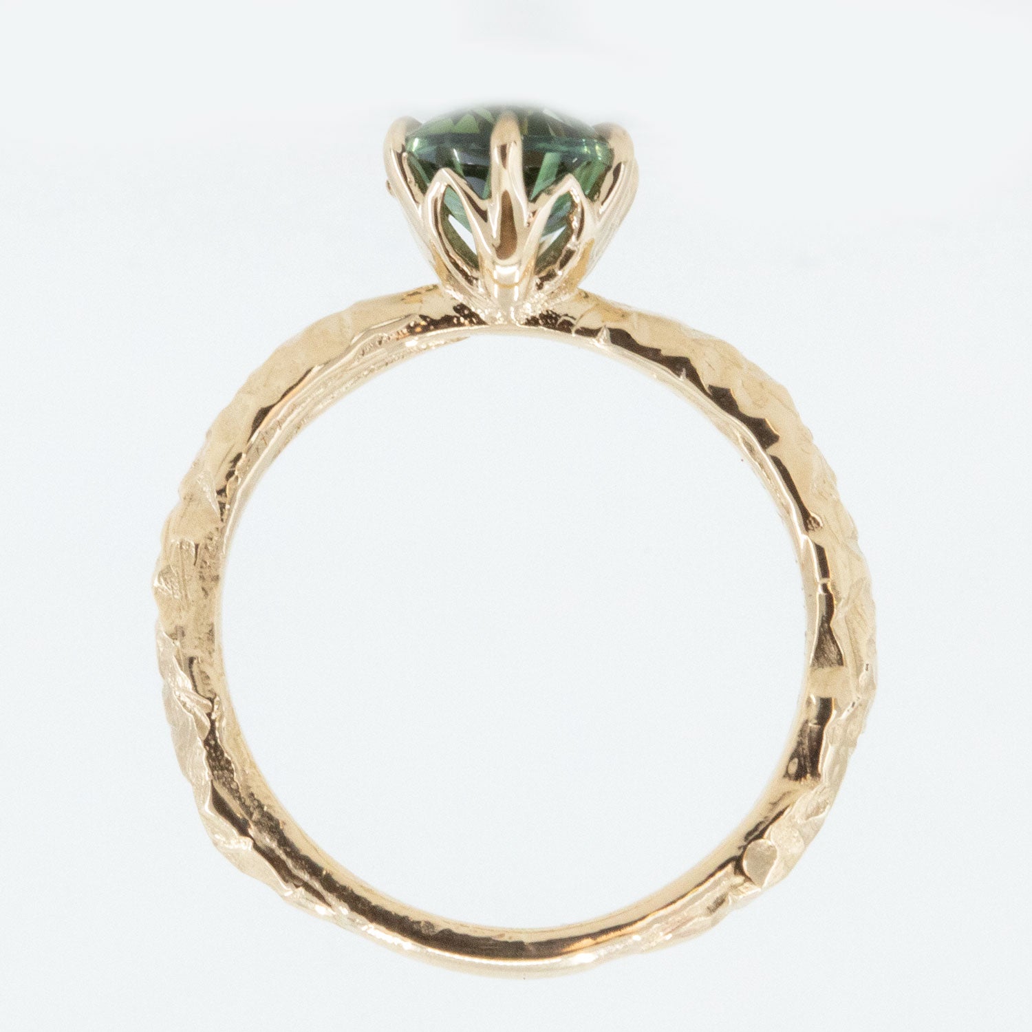 1.68ct Oval Teal Sapphire Lotus Six Prong Solitaire Ring in 14k Yellow ...