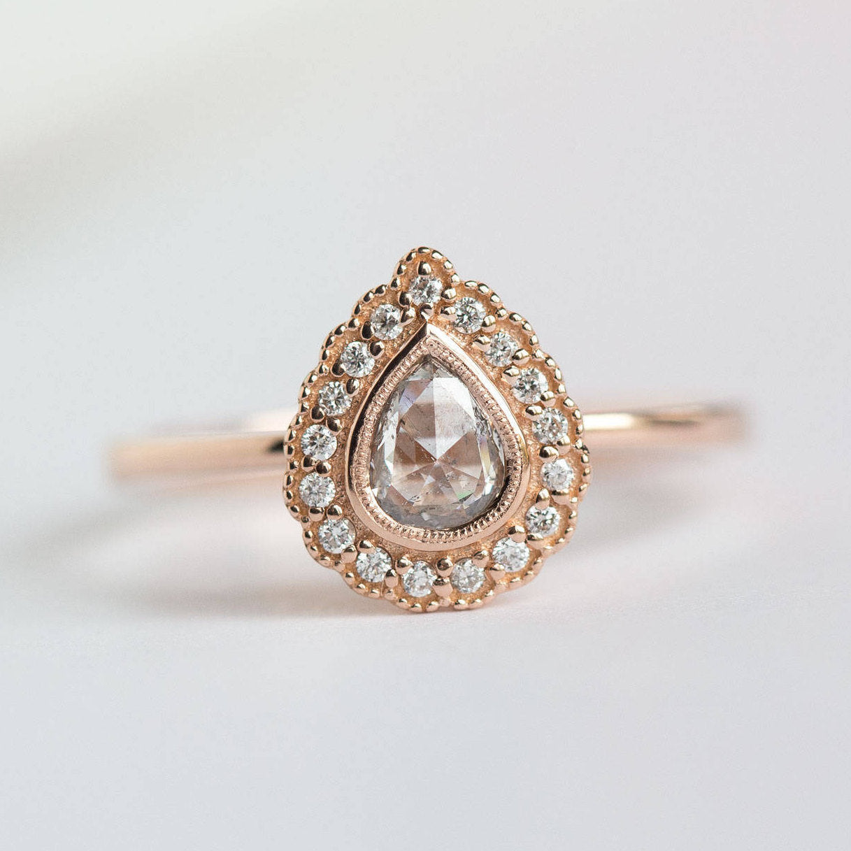 Rose Gold Pear Rosecut Diamond Antique Style Engagement Ring - Milgrai ...