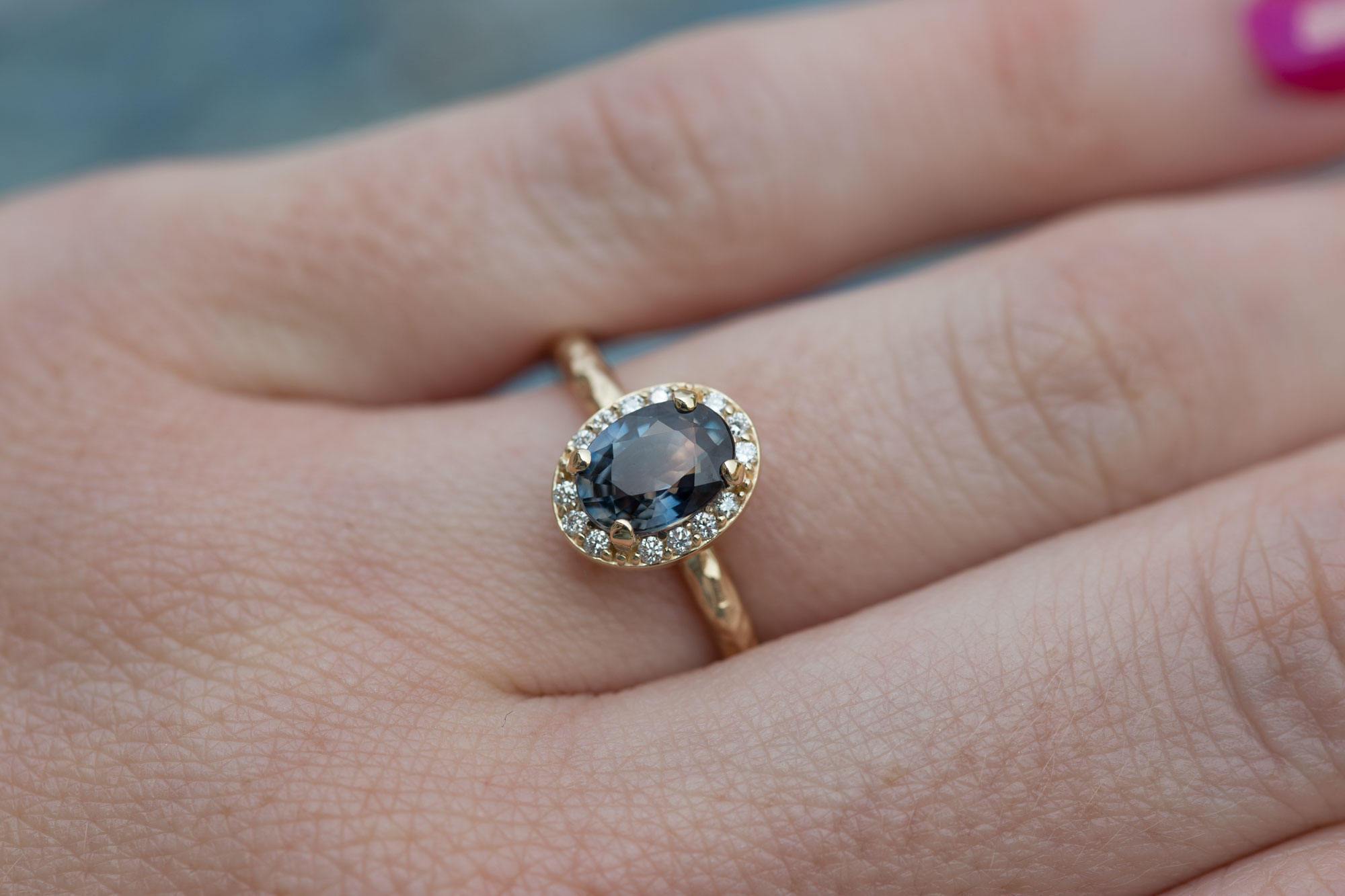 Color Changing Blue Sapphire Engagement Ring in Hand Carved Recycled Y ...
