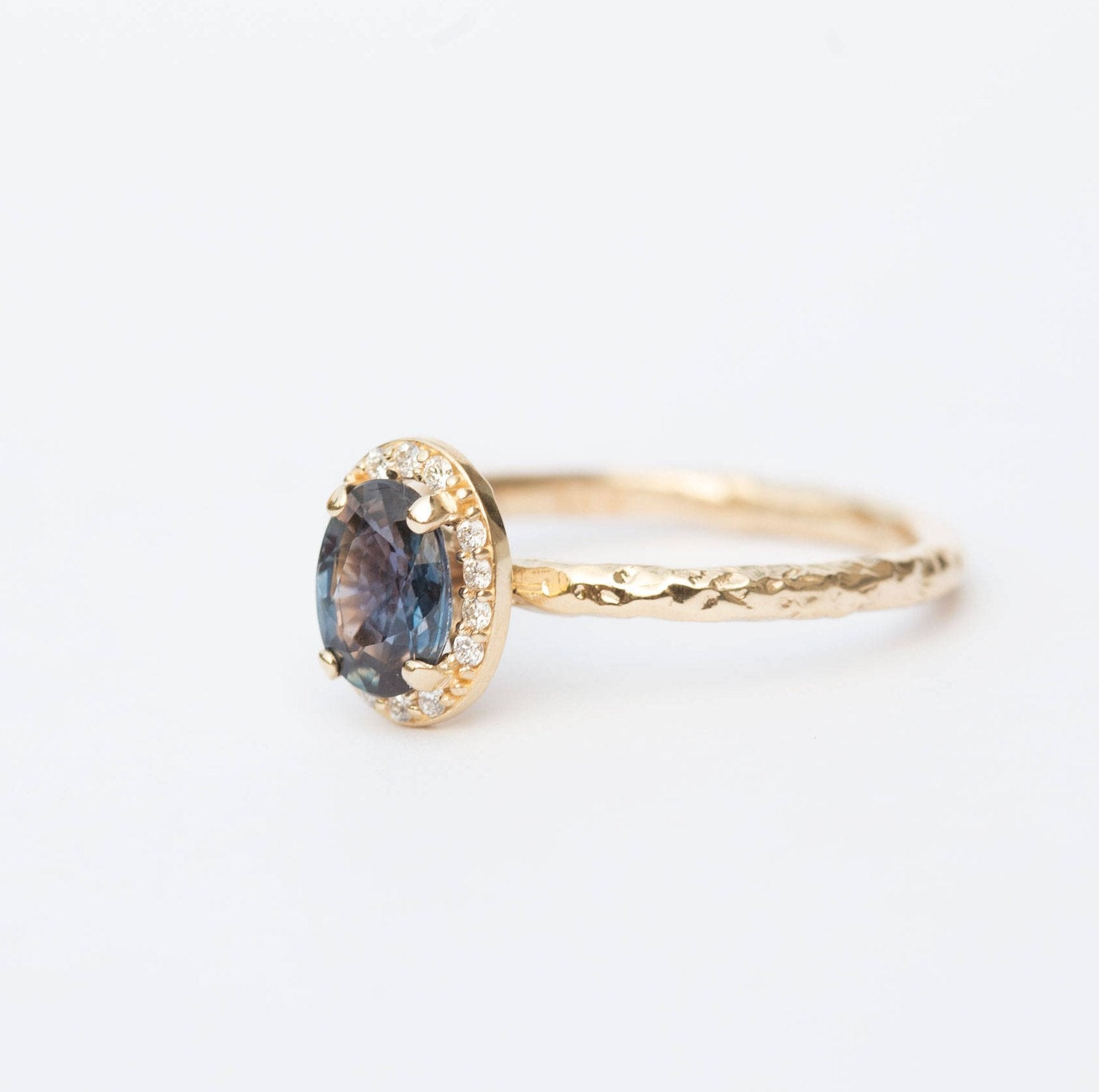 Color Changing Blue Sapphire Engagement Ring in Hand Carved Recycled Y ...