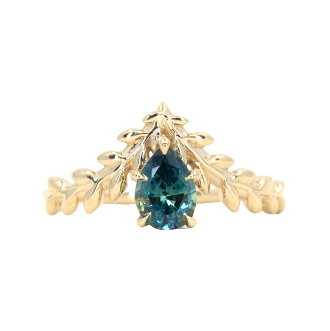 0.88ct Teal Blue Green Parti Pear Sapphire Pointed Vine Prong Set Ring ...